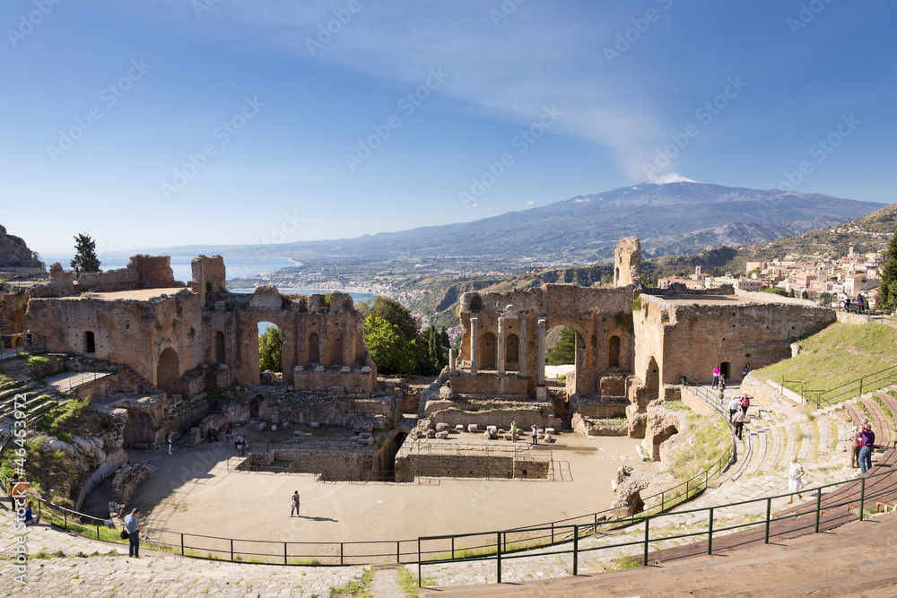 Ancient greek roman theater in Taormina - Sicily Stock Photo | Adobe Stock