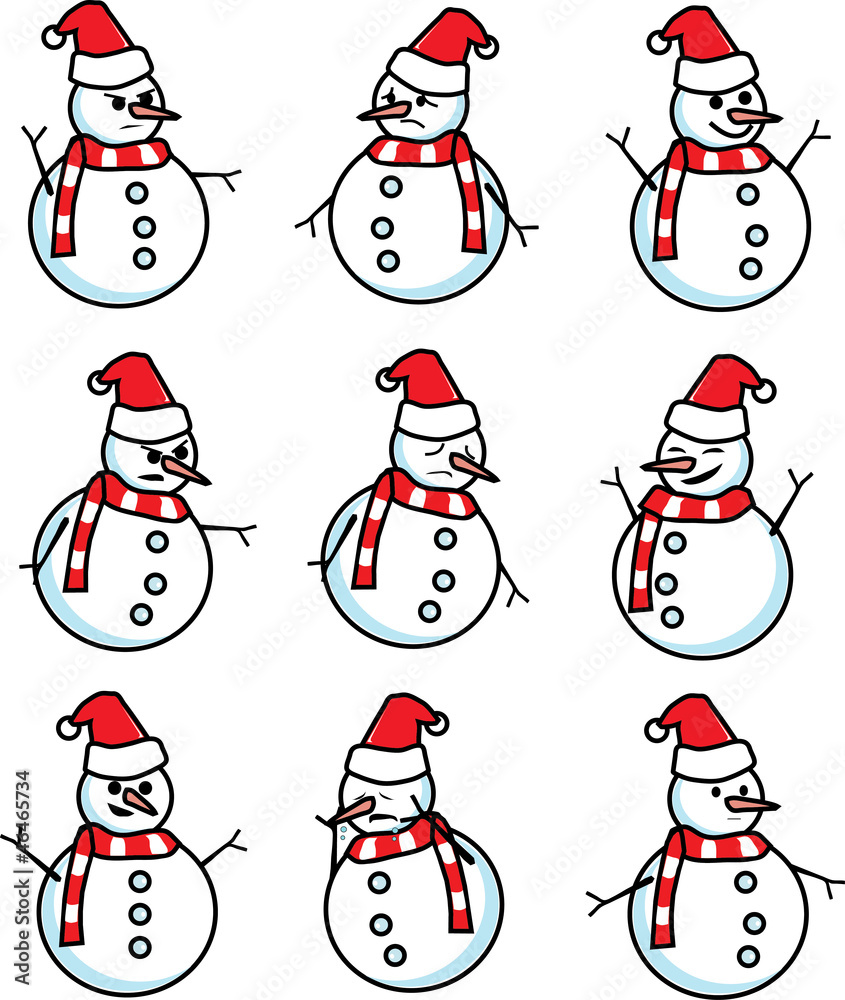 snowman emotion, happy, sad, angry, sorrow vector Stock Vector | Adobe ...