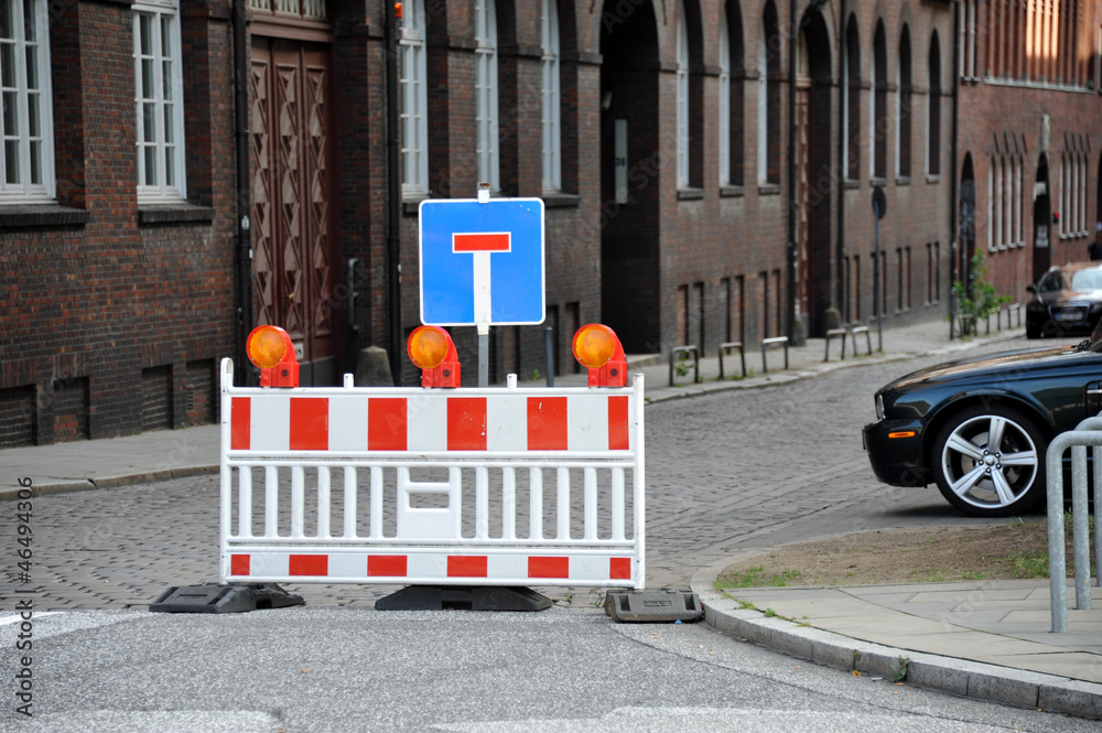 Sackgasse, Absperrung, Straße, Schild, Umleitung, Straßenverkehr Stock ...