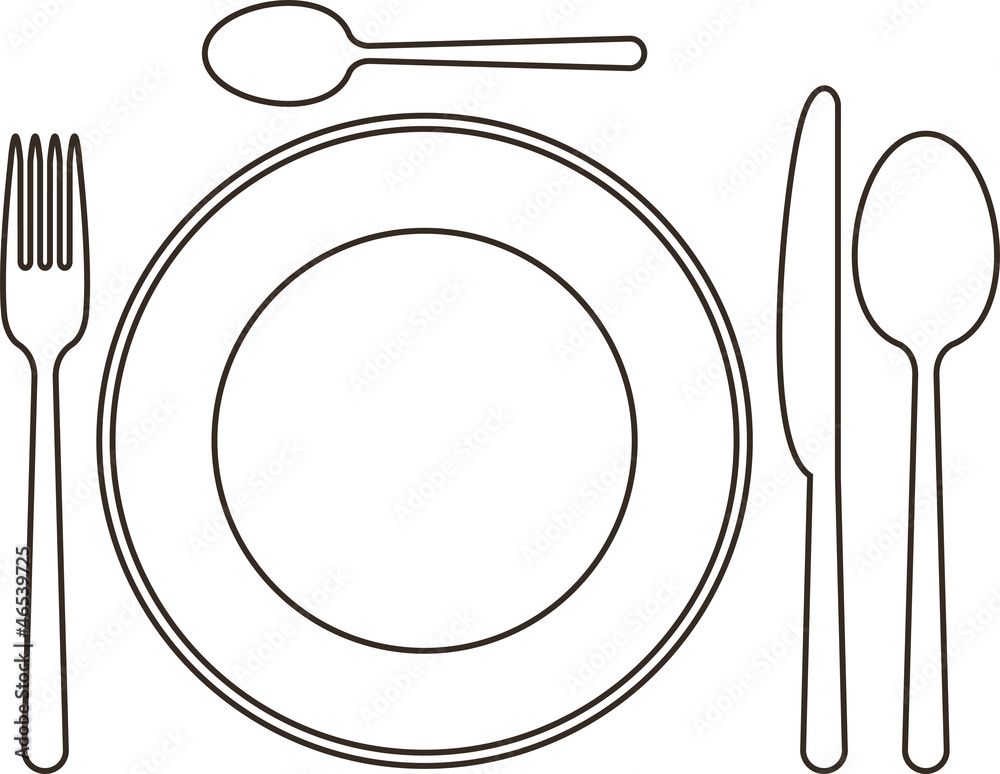 Black And White Place Setting Clipart