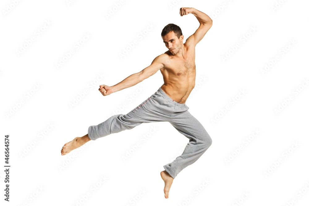 Full length of young man shirtless fighting over white Stock Photo ...