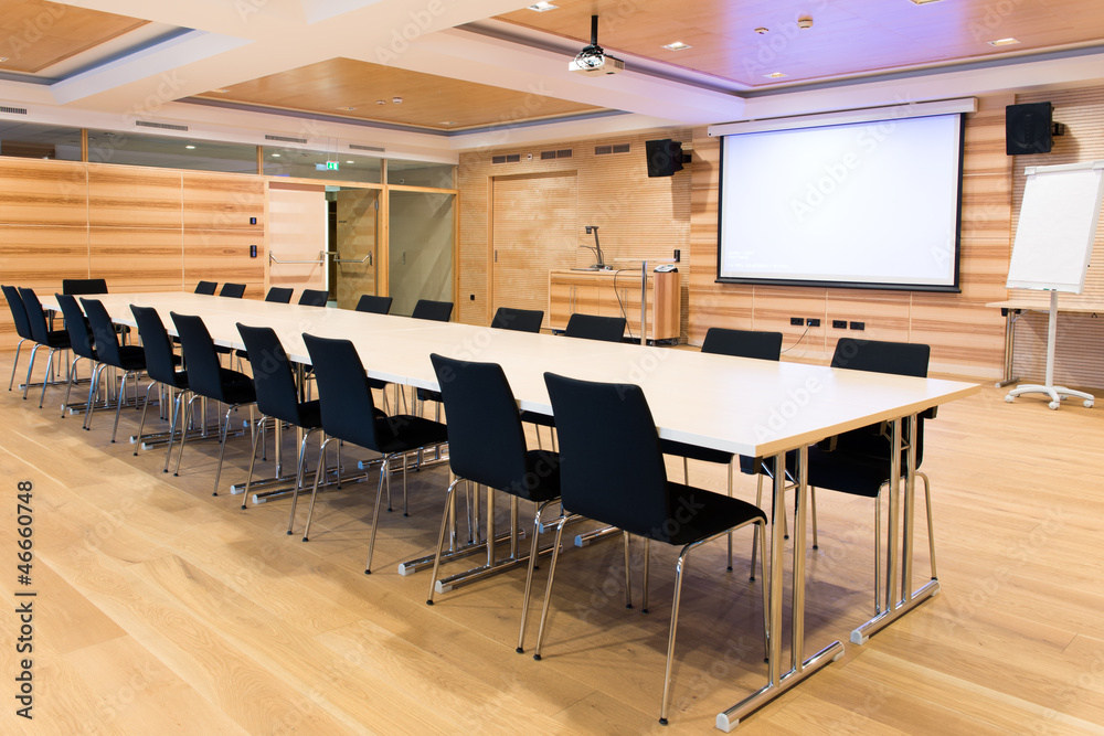 modern wooden conference room with multimedia environment Stock Photo ...