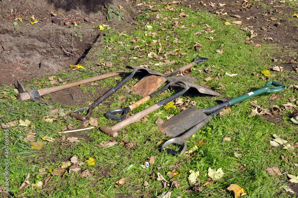 Spades And Mattock Digging Tool Stock Photo | Adobe Stock