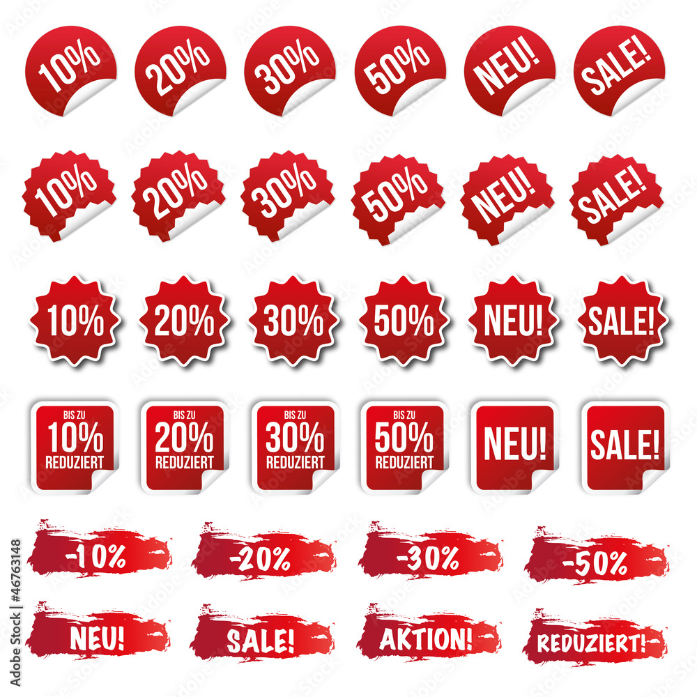Rabatt Sticker - Reduziert - Neu - Sale / Rot Stock-Vektorgrafik ...