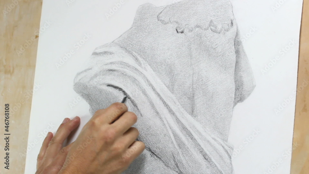 artist making a copy of ancient greek statue, charcoal drawing Stock ...