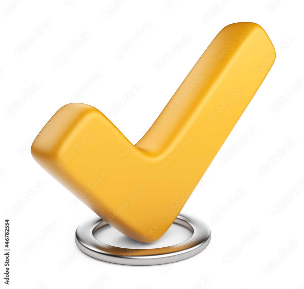 Yellow check mark. 3D Icon isolated on white background Stock ...