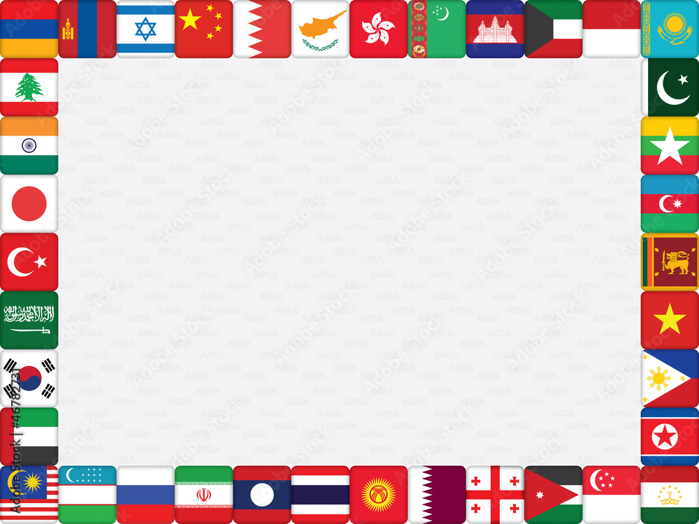 background with Asian countries flag icons frame Stock Vector | Adobe Stock