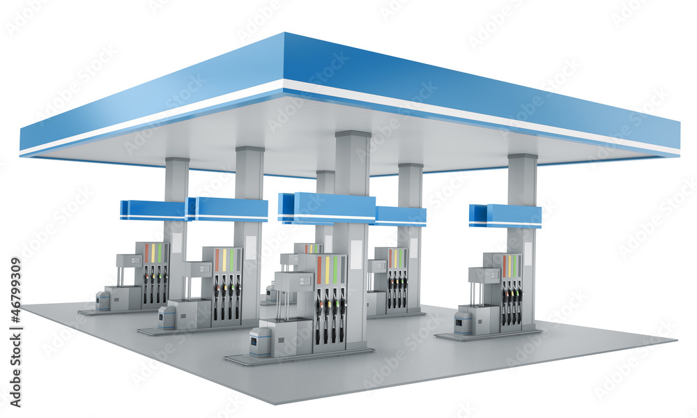 Gas station isolated on white background, 3d render Stock Illustration ...