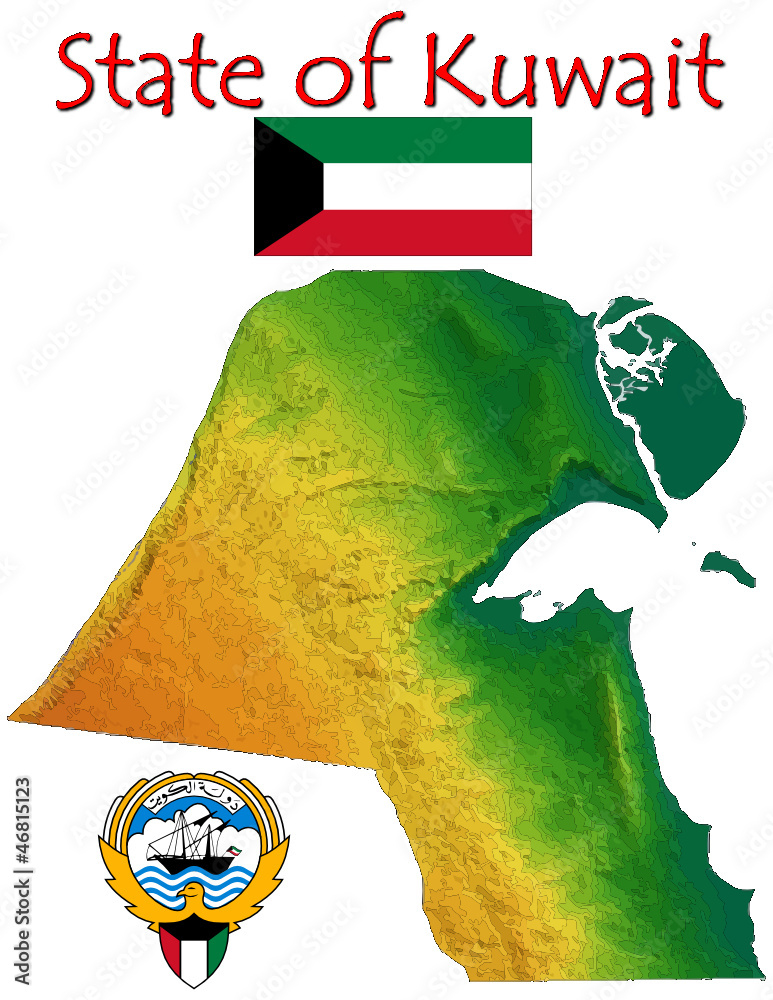 Kuwait Middle East Asia national emblem map symbol motto Stock Vector ...