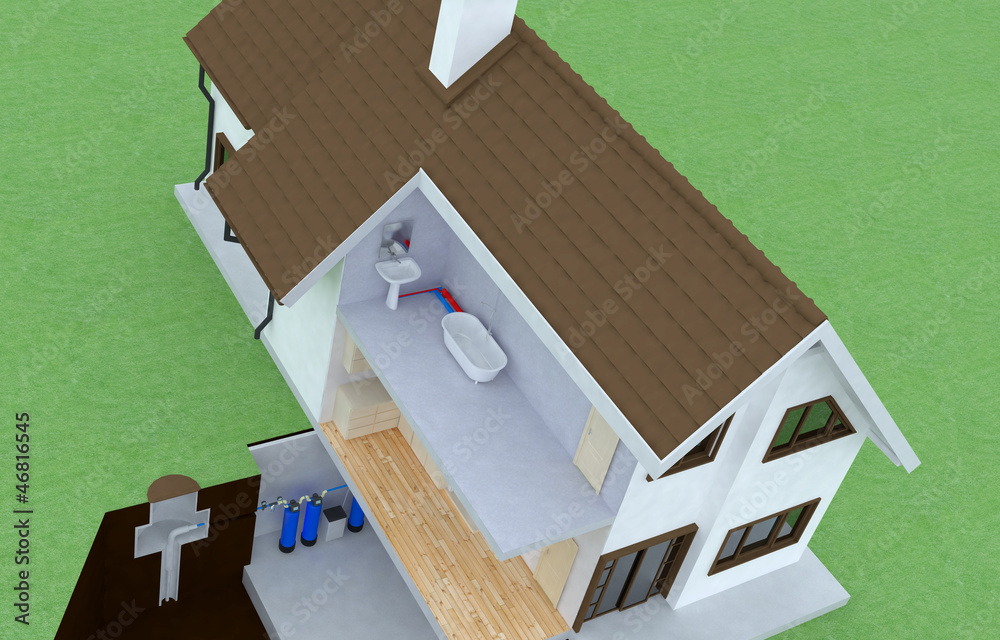 Schema Geotermia, pompe di calore, caldaia, rendering 3d Stock ...