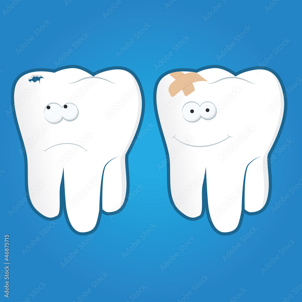 Funny healthy and decayed teeth characters Stock Vector | Adobe Stock