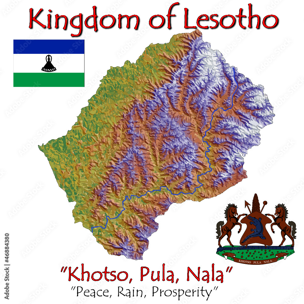 Lesotho Africa national emblem map symbol motto Stock Vector | Adobe Stock