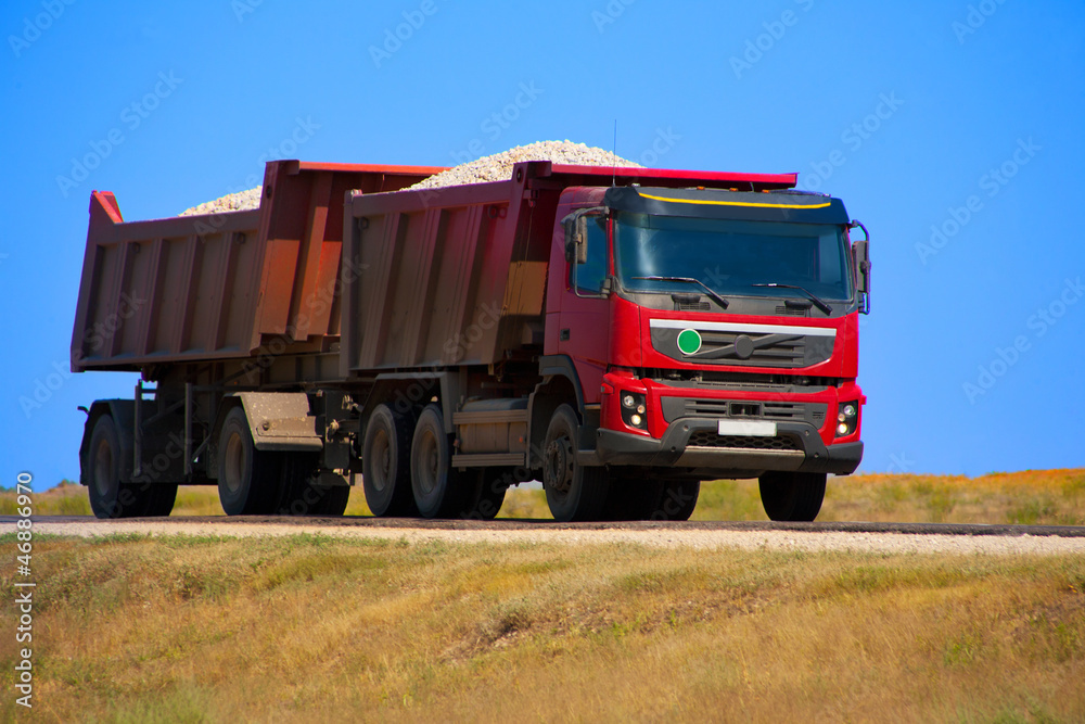 red dump truck with the trailer Stock Photo | Adobe Stock