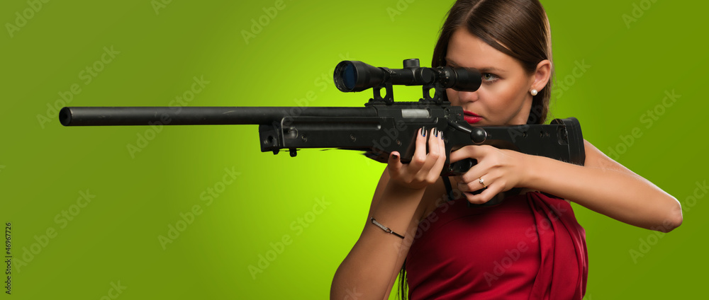 Girl Aiming With Gun Stock Photo | Adobe Stock
