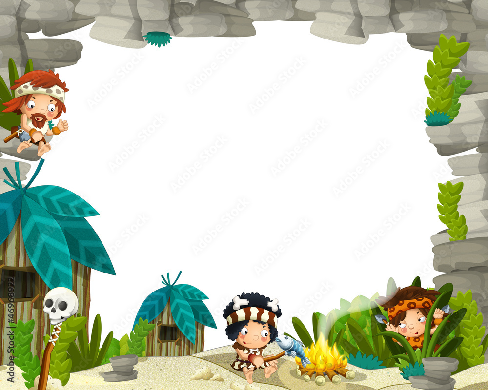 The stone age border - illustration for the children ilustración de ...
