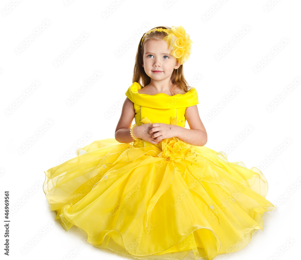 Cute sitting little girl in princess dress isolated Stock Photo | Adobe ...