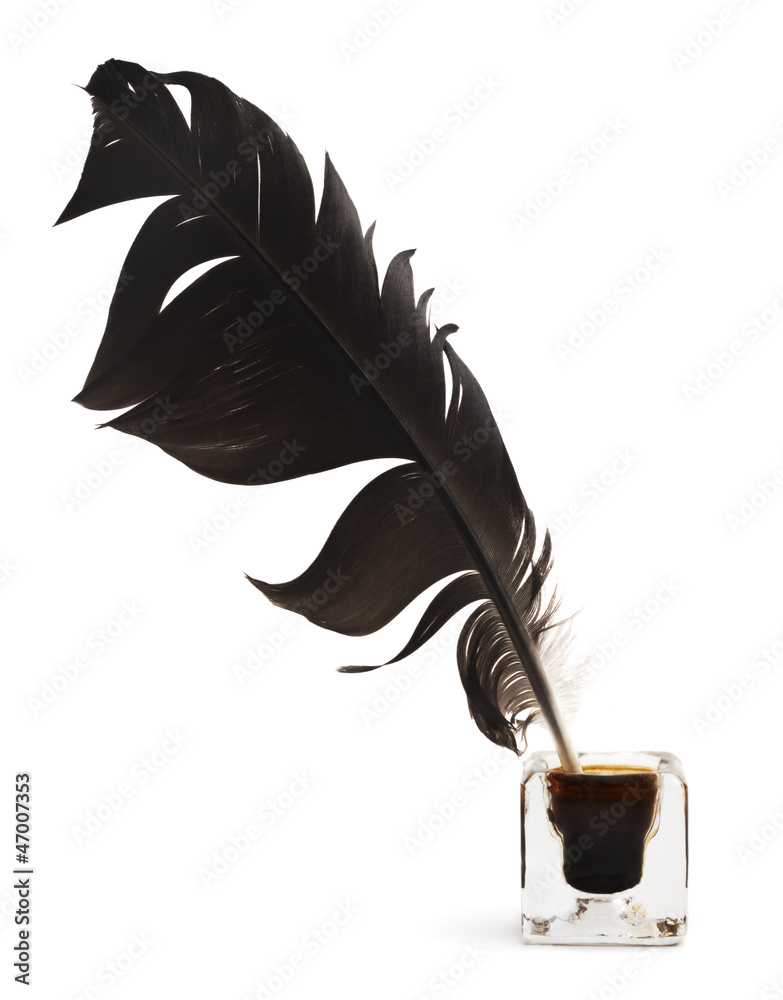 Feather and ink bottle isolated Stock Photo | Adobe Stock