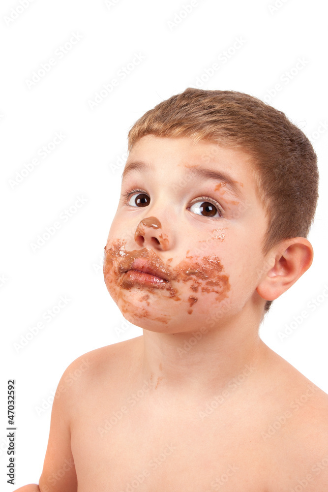 Cute kid with chocolate on his face Stock Photo | Adobe Stock