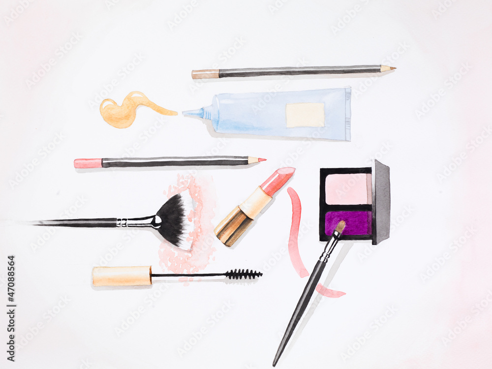 hand drawn illustration of a makeup kit Stock Illustration | Adobe Stock