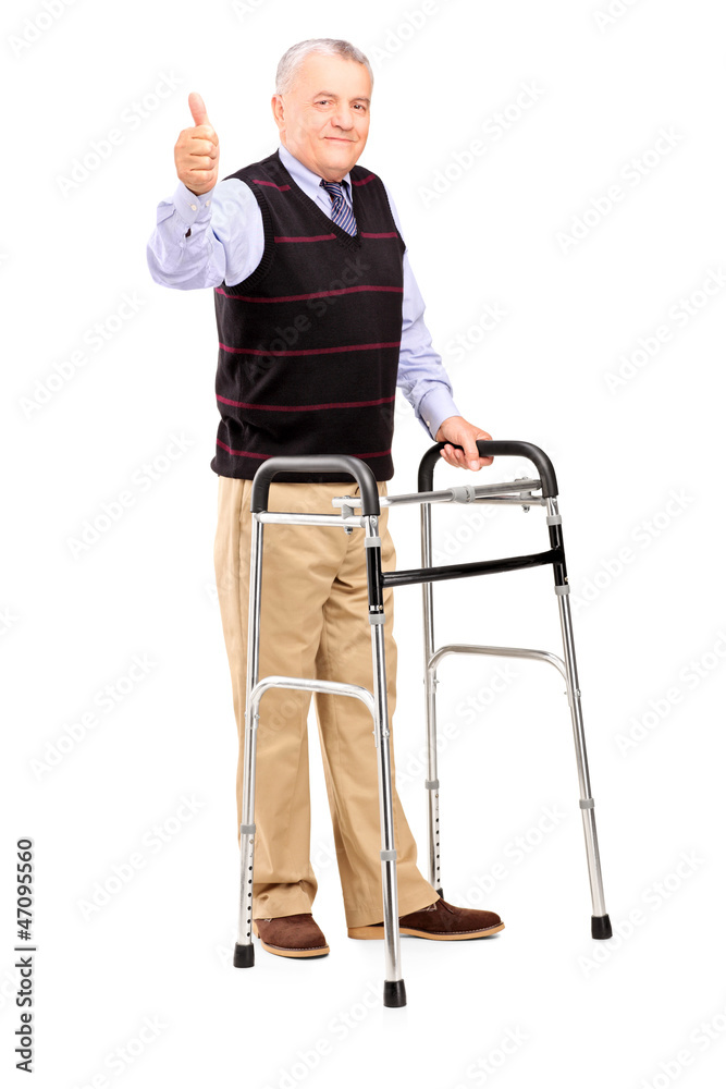 Mature gentleman using a walker and giving a thumb up Stock Photo ...