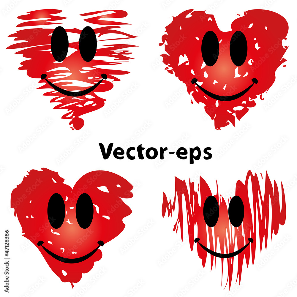 Vector conceptual red heart shape smiley face Stock Vector | Adobe Stock