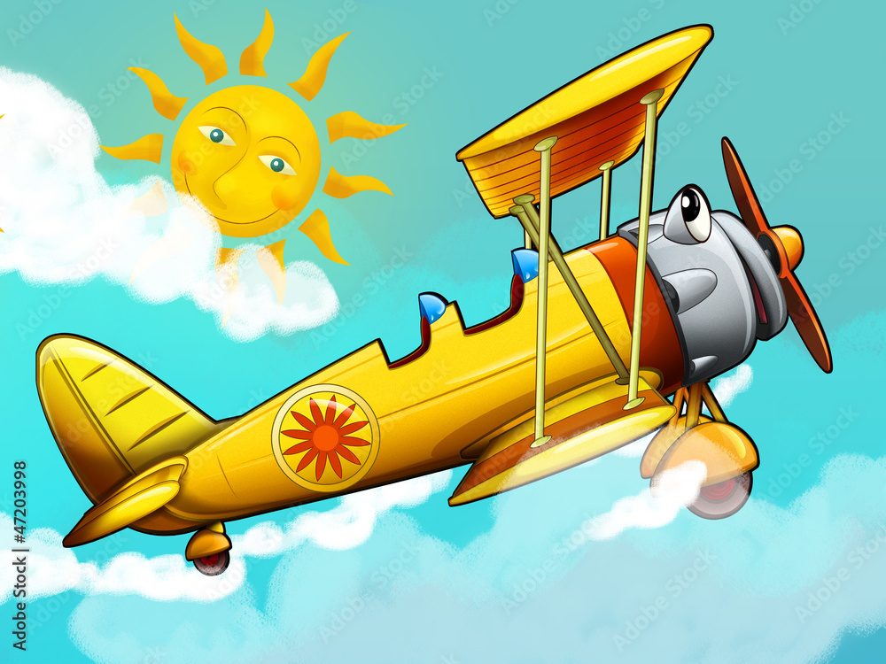 Cartoon biplane - illustration Stock Illustration | Adobe Stock