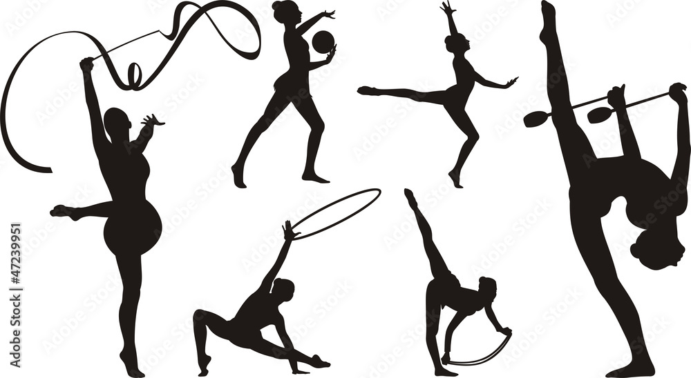 rhythmic gymnastics with apparatus - silhouette Stock Vector | Adobe Stock