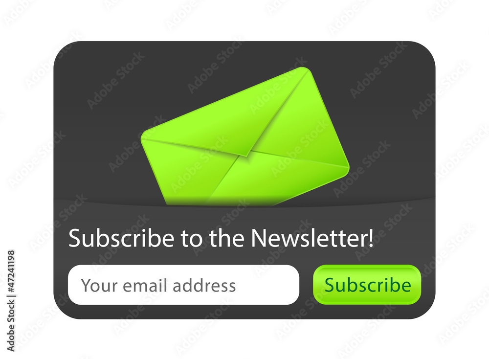 Subcribe to newsletter website element with green envelope Stock Vector ...