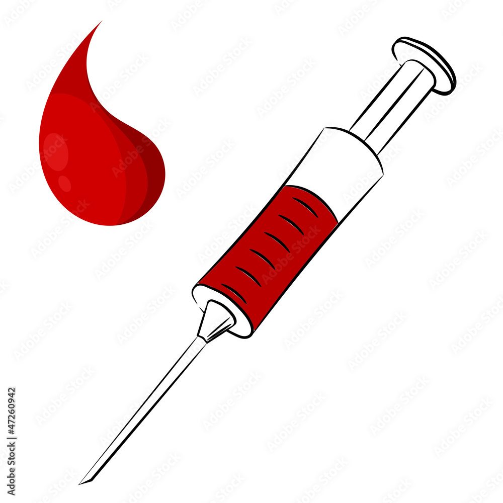Cartoon syringe and a drop of blood. eps10 Stock Vector | Adobe Stock