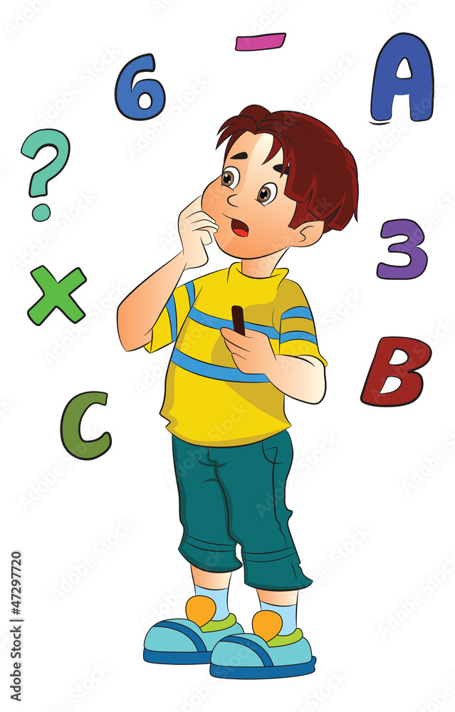 Boy Solving a Math Problem, illustration Stock Vector | Adobe Stock