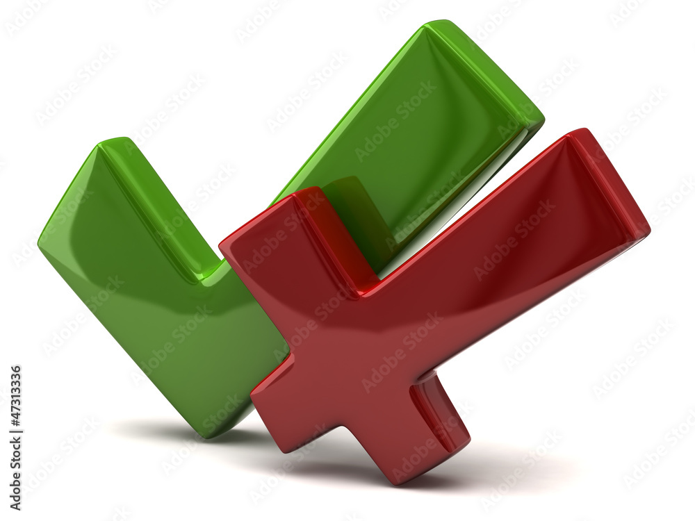 Green tick sign and red cross mark together 3d Stock Illustration ...