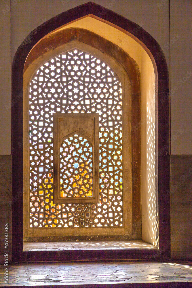 beautiful windows with ornaments in islamic style inside humayun Stock ...