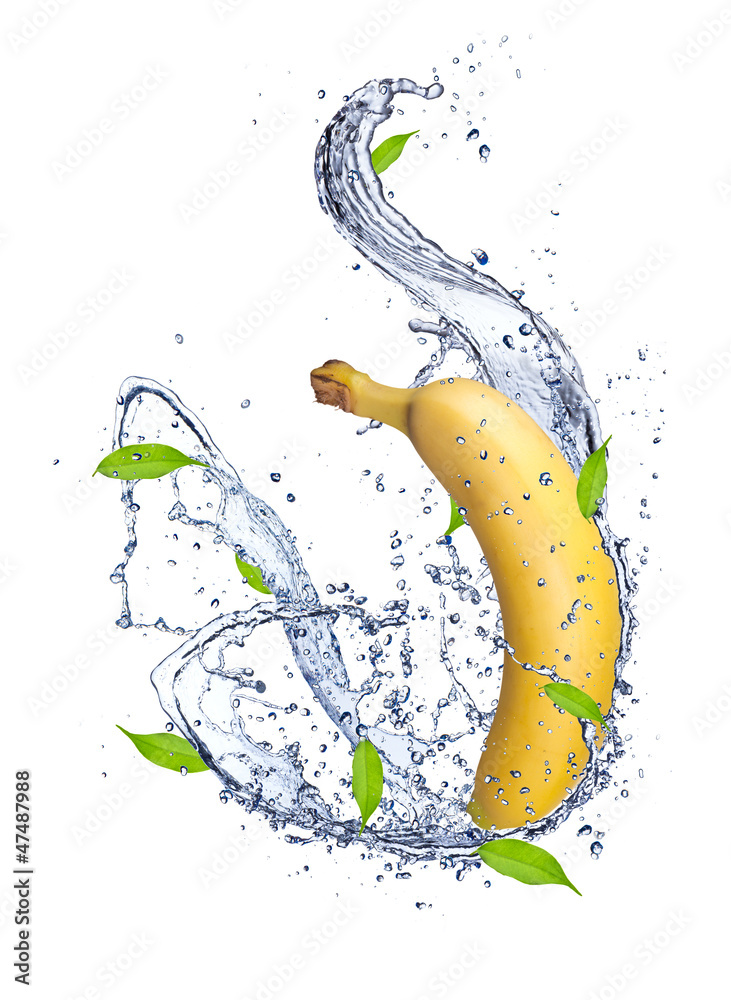 Banana in water splash, isolated on white background Stock Photo ...