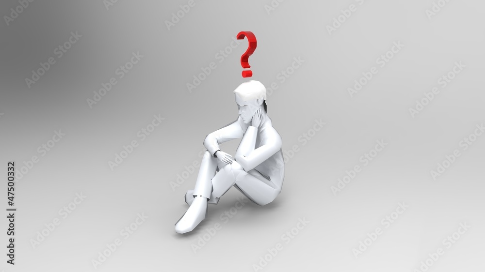 3d human with question mark Stock Photo | Adobe Stock