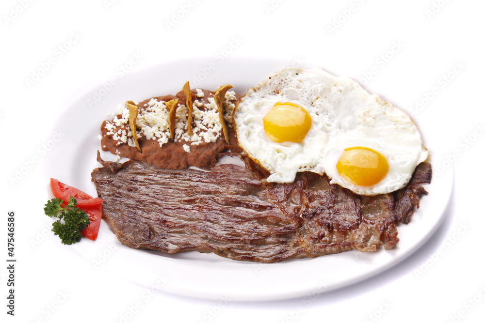 Bistec de res con huevos fritos y frijoles. Comida Mexicana Photos ...