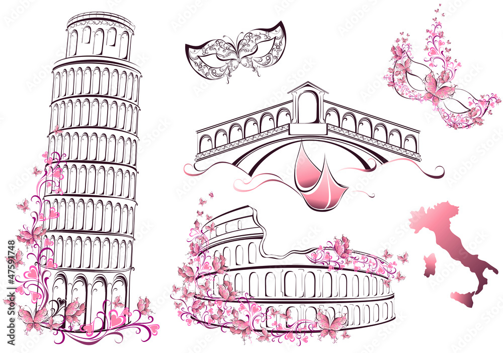 Famous landmarks of Italy Stock Illustration | Adobe Stock