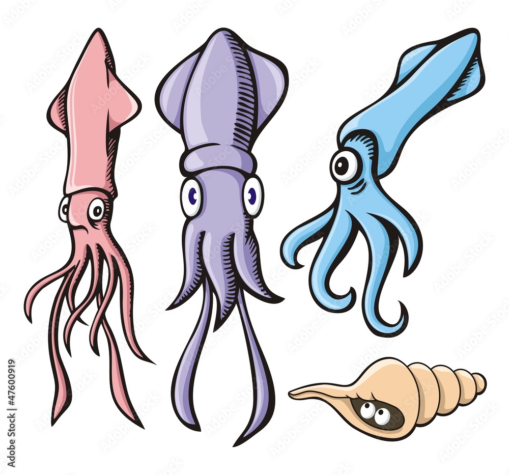 Squid cartoons Stock Vector | Adobe Stock