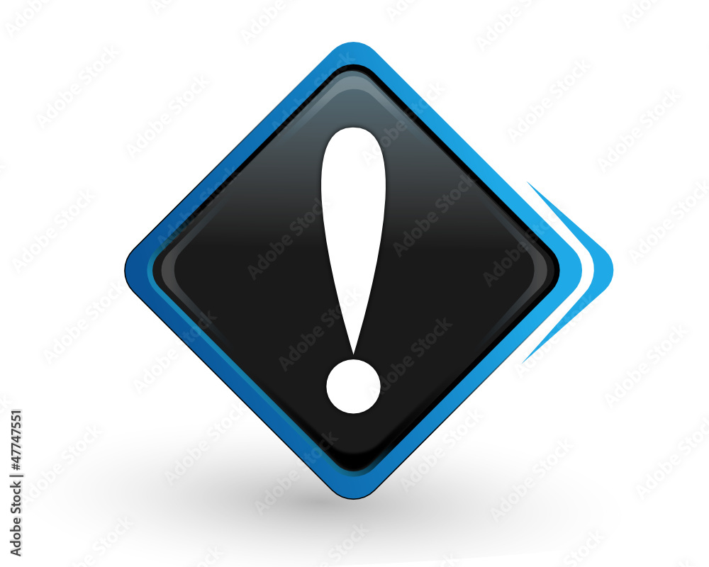 icône point d'exclamation sur bouton carré bleu design Stock Vector ...