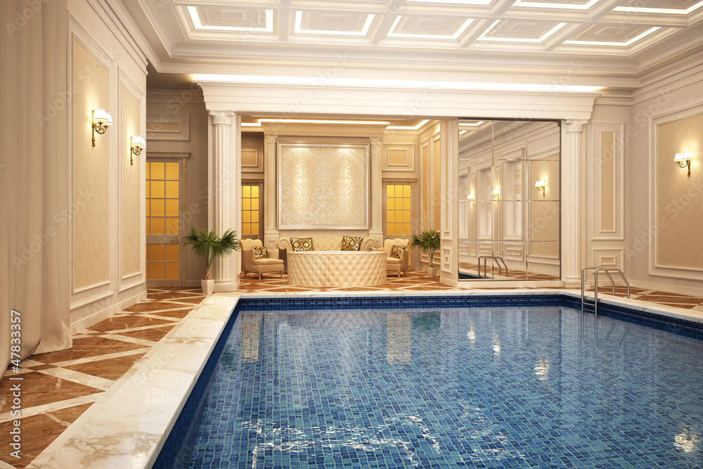 Classic swimming pool of luxury hotel Stock Illustration | Adobe Stock