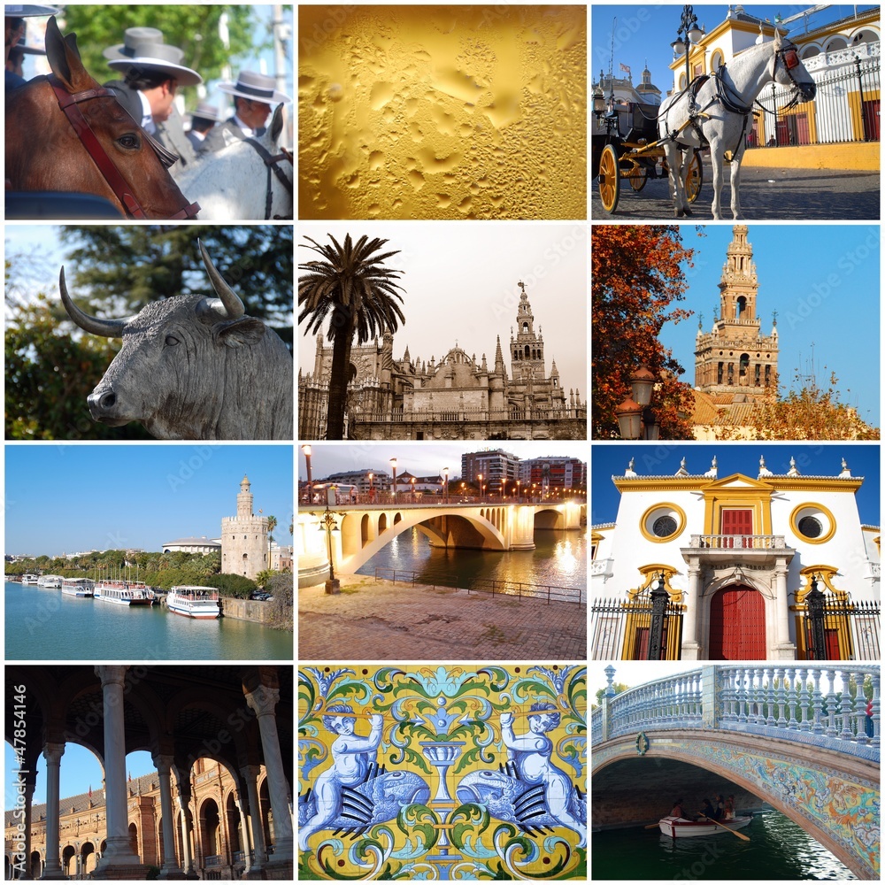 COLLAGE 12. CIUDAD TURÍSTICA DE SEVILLA foto de Stock | Adobe Stock