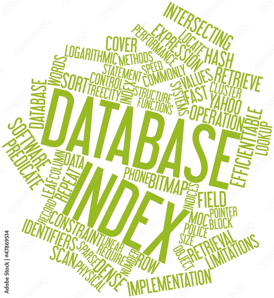Word cloud for Database index Stock Illustration | Adobe Stock