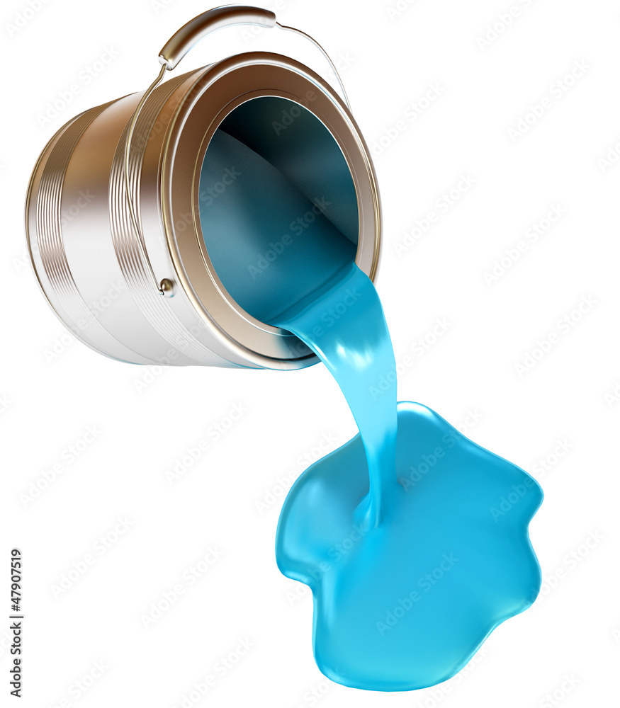 Blue splash pouring from bucket. Isolated. 3d render Stock Illustration ...