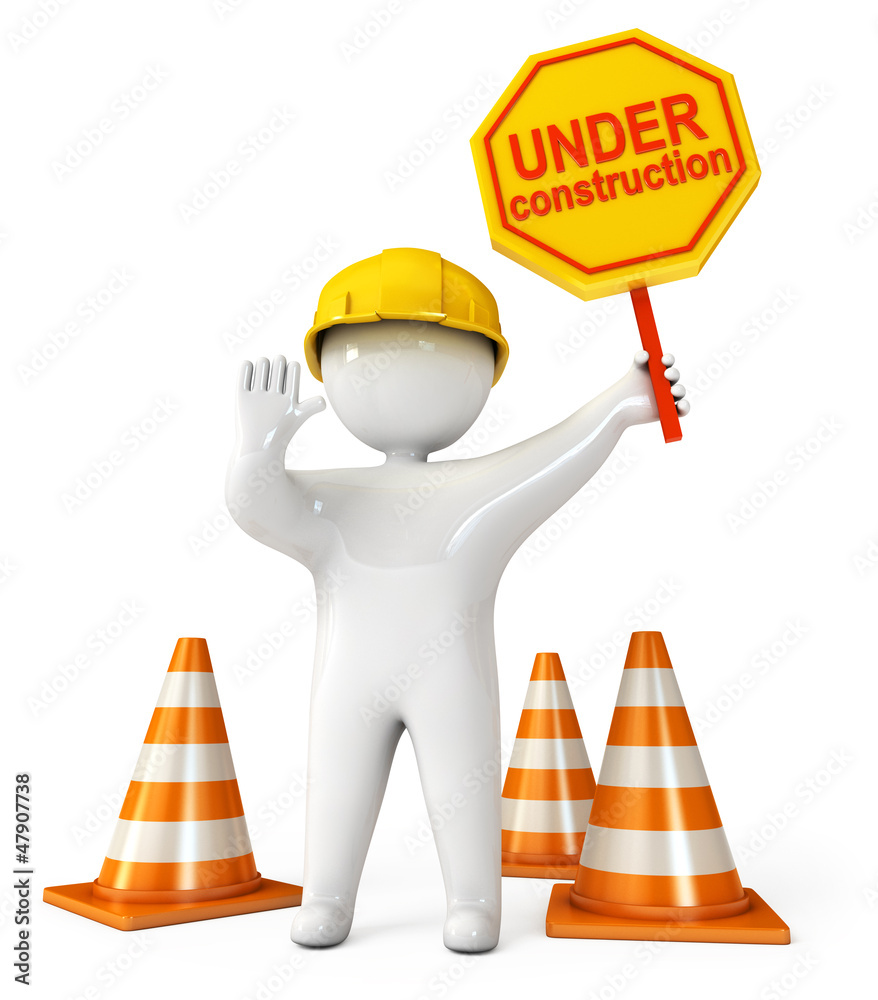 Human at a stop pose. Traffic cones. Under construction sign Stock ...