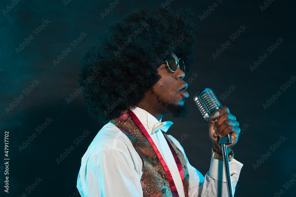 Black american disco soul singer. Vintage. Studio shot. Stock Photo ...