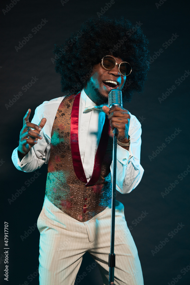Black american disco soul singer. Vintage. Studio shot. Stock Photo ...
