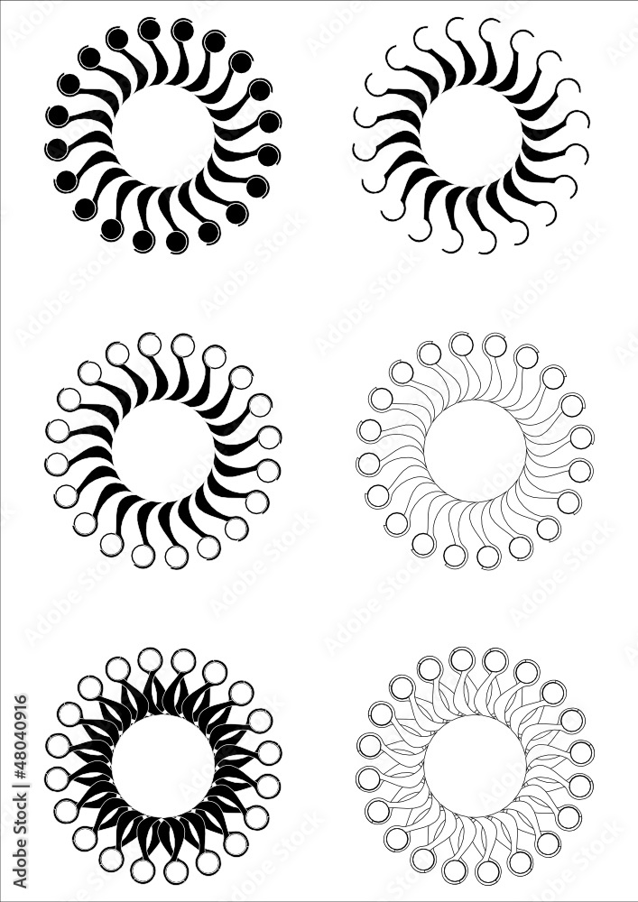 Six black and white circular design elements Stock Vector | Adobe Stock