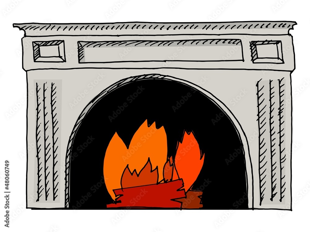 hand drawn, vector, sketch illustration of fireplace Stock Vector ...