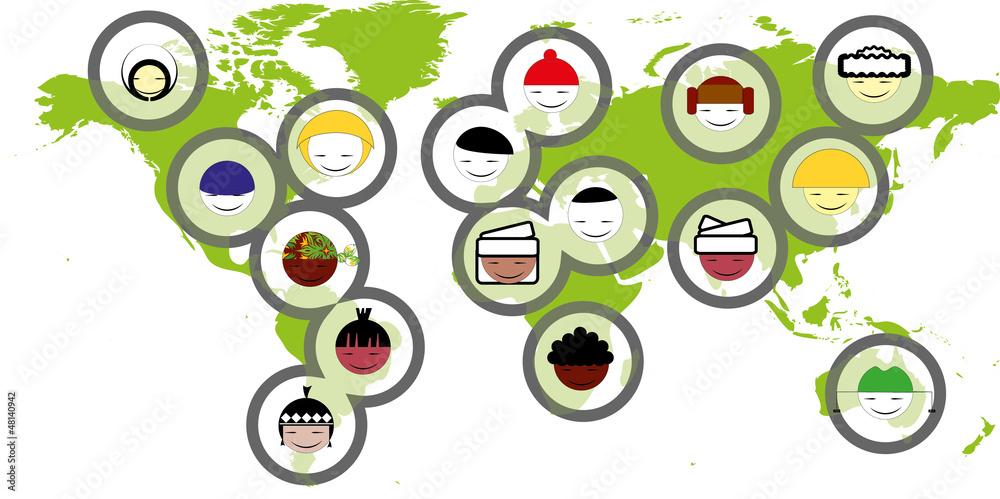 World map with ethnic faces Stock Vector | Adobe Stock