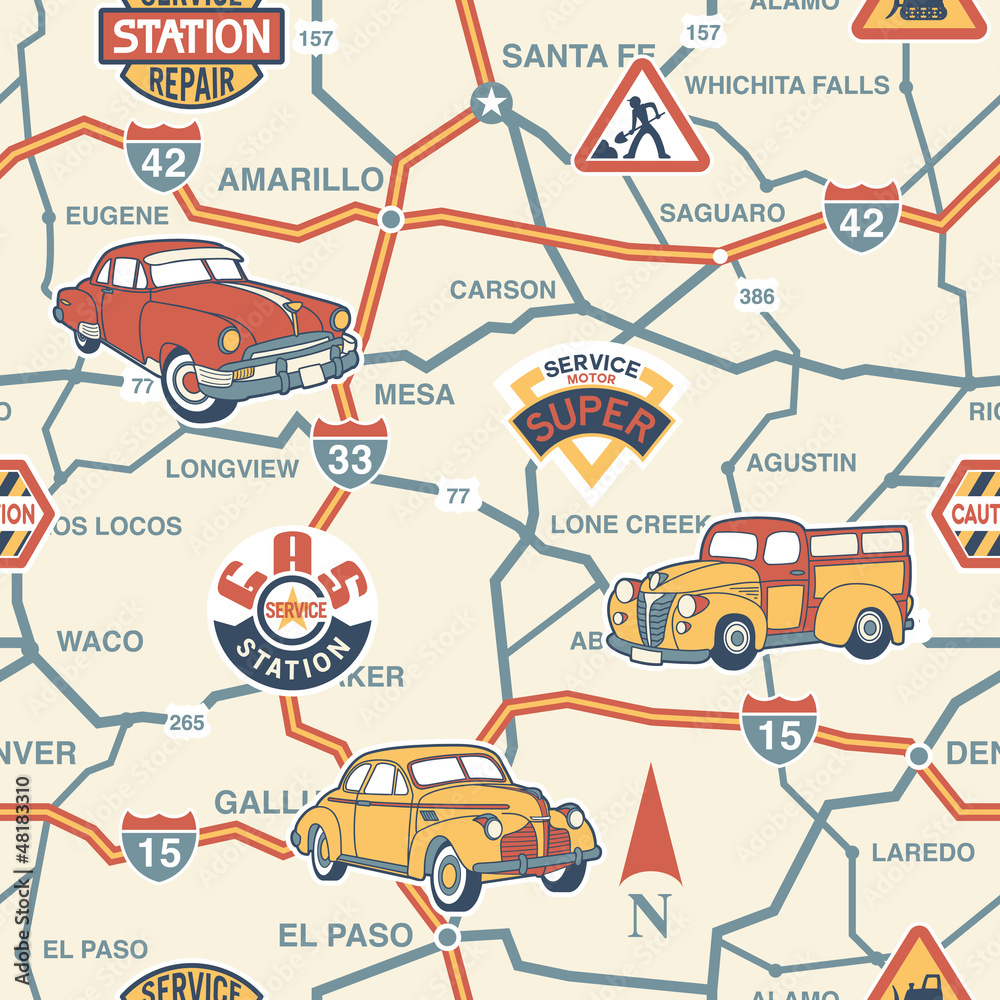 Cute route map seamless pattern Stock Vector | Adobe Stock