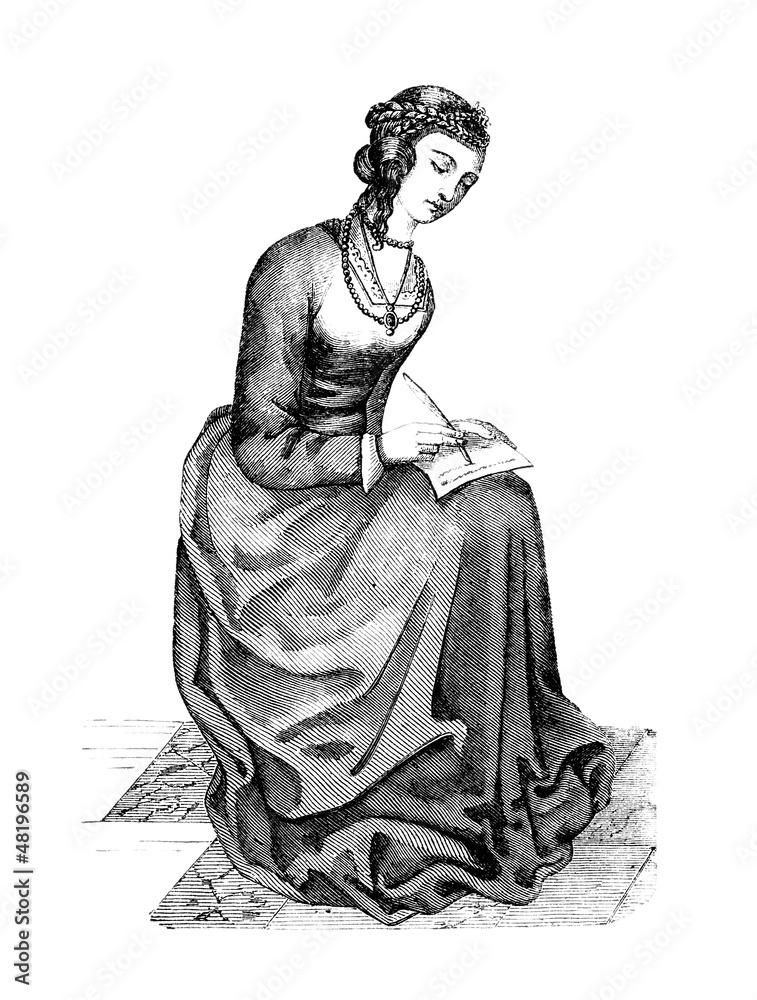 Medieval Woman : Writing Stock Illustration | Adobe Stock